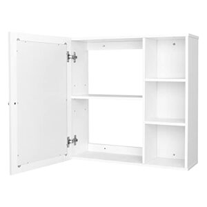 DESIGNSCAPE3D Bathroom Wall Cabinet with Mirror Door & 3 Storage Shelves, Wall-Mounted Medicine Cabinet w/Adjustable Shelf, MDF, White