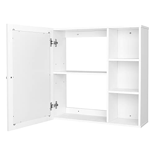 DESIGNSCAPE3D Bathroom Wall Cabinet with Mirror Door & 3 Storage Shelves, Wall-Mounted Medicine Cabinet w/Adjustable Shelf, MDF, White