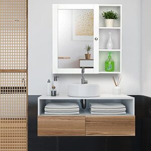 DESIGNSCAPE3D Bathroom Wall Cabinet with Mirror Door & 3 Storage Shelves, Wall-Mounted Medicine Cabinet w/Adjustable Shelf, MDF, White