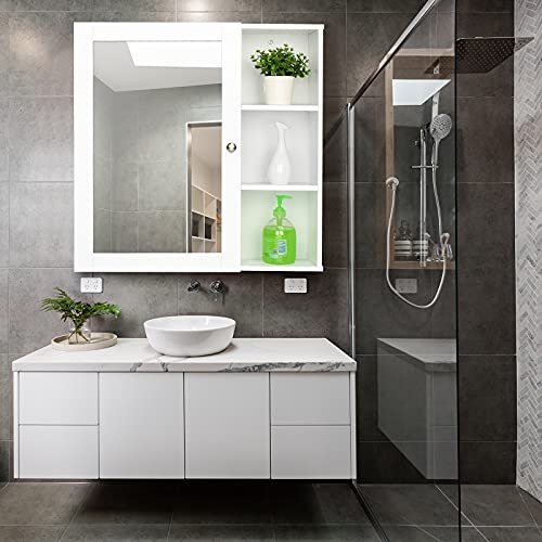 DESIGNSCAPE3D Bathroom Wall Cabinet with Mirror Door & 3 Storage Shelves, Wall-Mounted Medicine Cabinet w/Adjustable Shelf, MDF, White