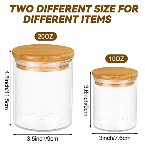 Eccliy 9 Pack Glass Holder Dispenser with Bamboo Lid 20 oz and 10 oz Clear Apothecary Jars Round Cotton Ball Holder Bathroom Canisters for Cotton Swabs Pads Floss Countertop Storage and Organization