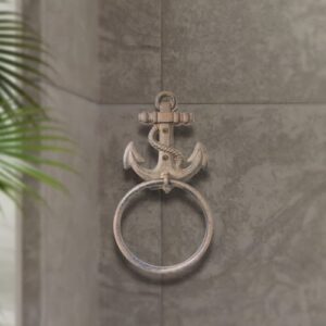 Comfy Hour Cast Iron Solid Anchor Towel Ring for Hanging Towel, Wash Cloth, Aged Old Fashioned, Brown, Antique & Vintage Collection