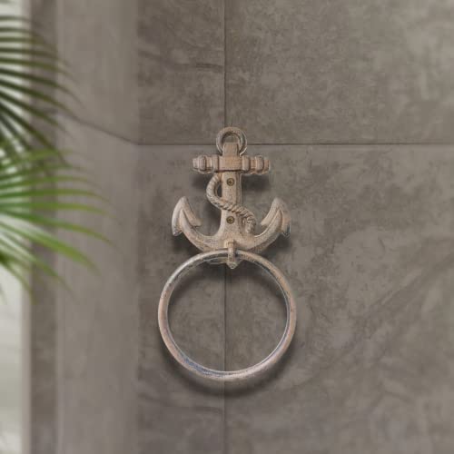 Comfy Hour Cast Iron Solid Anchor Towel Ring for Hanging Towel, Wash Cloth, Aged Old Fashioned, Brown, Antique & Vintage Collection