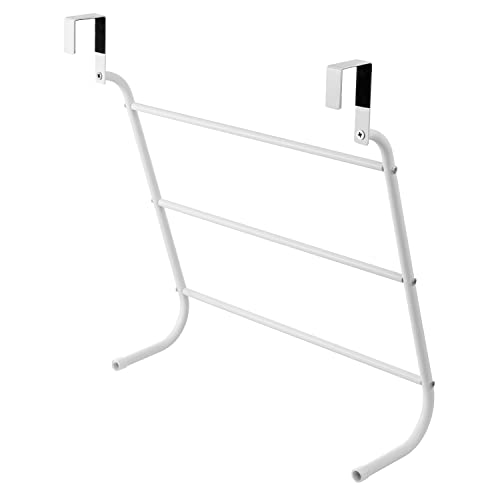 MyGift Modern White Metal 3-Tiered Bars Over-The-Door Bath Towel Holder and Clothing Hanger, Space Saving Bathroom Storage Door Hanging Drying Rack