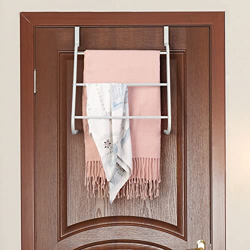 MyGift Modern White Metal 3-Tiered Bars Over-The-Door Bath Towel Holder and Clothing Hanger, Space Saving Bathroom Storage Door Hanging Drying Rack