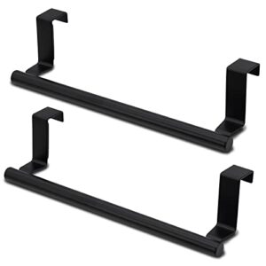 2 packs over the door towel rack, tacykibd stainless steel towel holder and washcloth rack, 9in over the cabinet hand dish towel bar for bathroom kitchen living room bar holder cupboard black