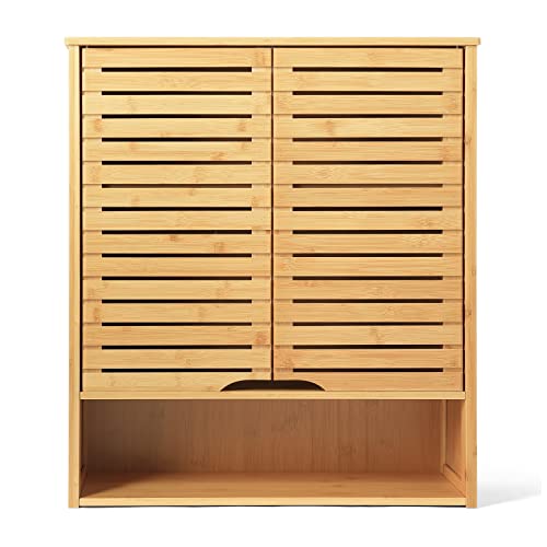 DRDINGRUI Bamboo Cabinet, Wall Mount Cabinet for Bathroom, Medicine Cabinet with Shelf