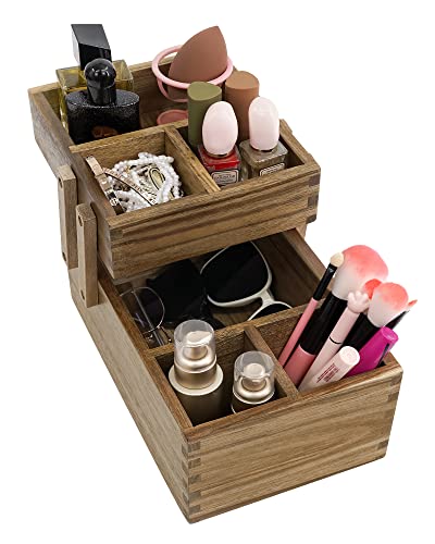 EcoFives Acacia Makeup Organizer, Multi-Function Storage for Makeup, Toiletries, and More- Great for Vanity, Desk, Bathroom, Bedroom, Closet, Kitchen (Acacia)