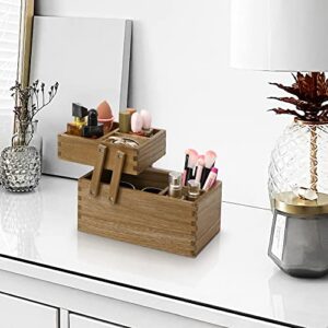 EcoFives Acacia Makeup Organizer, Multi-Function Storage for Makeup, Toiletries, and More- Great for Vanity, Desk, Bathroom, Bedroom, Closet, Kitchen (Acacia)