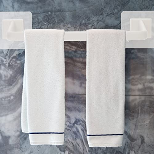 Housoutil 1PC Self Adhesive Towel Bar, 12inch No Drill Hand Towel Hanger, Plastic Short Self Adhesive Wall Mount Hanger Rack for Kitchen Bathroom Laundry Room (White)