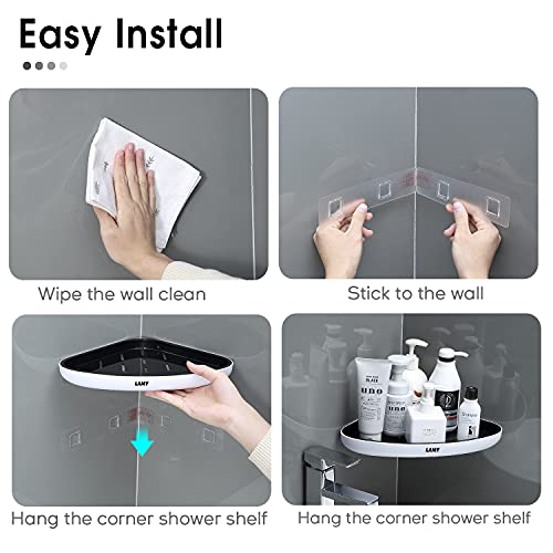 LAMY Corner Shower Caddy, 2 Pack Shower Caddy with Corner Wall Mount, Premium Shower Corner Shelf Perfect for Bathrooms, Kitchens and Dorms