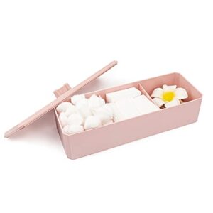 ezebesta 3 divider organizer for cotton swab ball qtip cotton pads holder plastic container dispenser box with lid for bathroom storage ( pink )