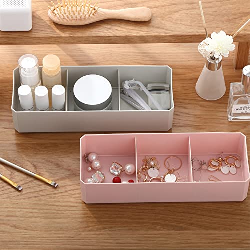 Ezebesta 3 Divider Organizer for Cotton Swab Ball Qtip Cotton Pads Holder Plastic Container Dispenser Box with Lid for Bathroom Storage ( Pink )