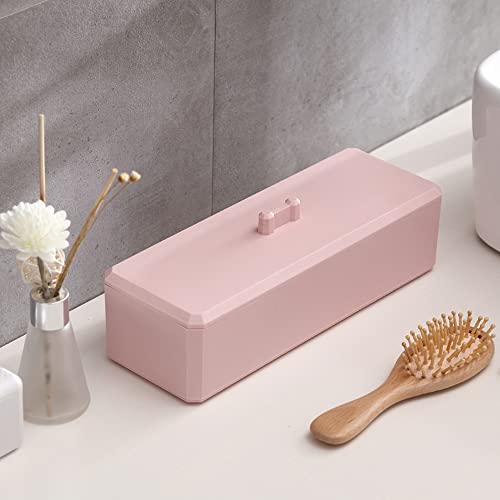 Ezebesta 3 Divider Organizer for Cotton Swab Ball Qtip Cotton Pads Holder Plastic Container Dispenser Box with Lid for Bathroom Storage ( Pink )