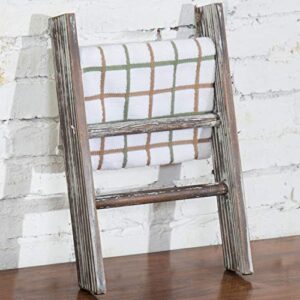 mygift 16 inch rustic torched wood towel ladder for kitchen countertop, hand towel stand rack