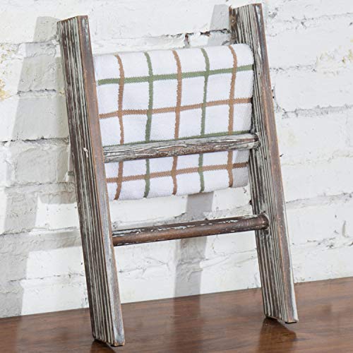 MyGift 16 Inch Rustic Torched Wood Towel Ladder for Kitchen Countertop, Hand Towel Stand Rack