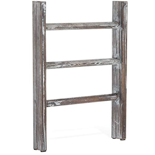 MyGift 16 Inch Rustic Torched Wood Towel Ladder for Kitchen Countertop, Hand Towel Stand Rack