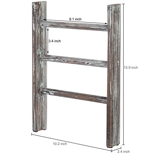 MyGift 16 Inch Rustic Torched Wood Towel Ladder for Kitchen Countertop, Hand Towel Stand Rack