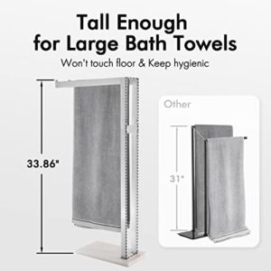 KES Standing Towel Rack with Heavy Marble Base, Double L-Shape Towel Stand for Bathroom Floor, Modern Towel Drying Rack SUS304 Stainless Steel Brushed Finish, BTH227-2