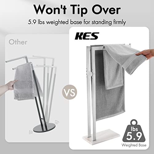 KES Standing Towel Rack with Heavy Marble Base, Double L-Shape Towel Stand for Bathroom Floor, Modern Towel Drying Rack SUS304 Stainless Steel Brushed Finish, BTH227-2