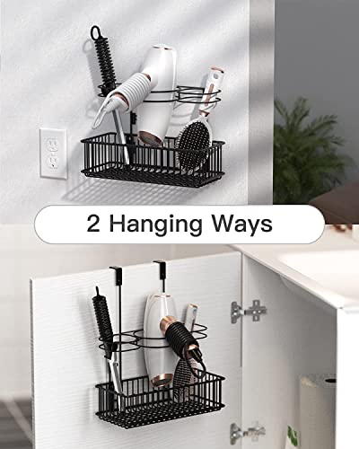 ULG Hair Dryer Holder, Hair Tools Organizer, 3 Adjustable Heights, Hair Care & Styling Tool Holder for Bathroom, Over Cabinet, Wall-Mounted, for Hair Dryer, Curling Wand, Hair Straightener, Black