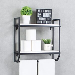 bathroom shelves 2-tier metal industrial 16.9" wall mounted,rustic wall shelf over toilet,towel rack with towel bar,utility storage shelf rack,floating shelves towel holder,retro white