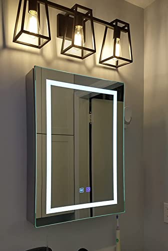 Chende Bathroom Medicine Cabinets with Lights, Stainless Steel Lighted Wall Cabinet with Mirror and Defogger, 20"X28" Bathroom Mirror Cabinet with LED Lights