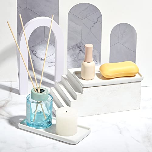 2 Pcs Bathroom Counter Tray Ceramic Vanity Tray Rectangular Bathroom Trays Soap Tray White Sink Trays Cosmetics Holder for Bath Kitchen Home