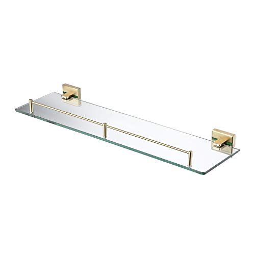 KES Bathroom Glass Shelf with 6 MM-Thick Tempered Glass and SUS 304 Stainless Steel Brackets 20-Inch Rectangular Rustproof Wall Mount Brushed Gold Finish, A2420A-BZ