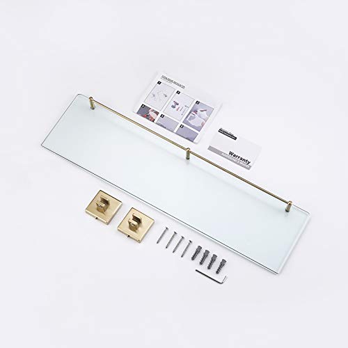 KES Bathroom Glass Shelf with 6 MM-Thick Tempered Glass and SUS 304 Stainless Steel Brackets 20-Inch Rectangular Rustproof Wall Mount Brushed Gold Finish, A2420A-BZ