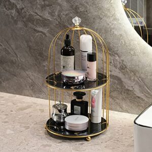 WINTENT Makeup Organizer 2 tier,Cosmetic Organizer Shelf with Removable Glass Tray,Wire Vanity Organizer Rack for Dresser Countertop Bathroom (Black)