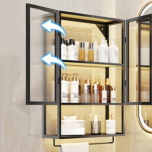 Wall Mounted Bathroom Cabinet with Towel Bar, Modern Home Washroom Vanity Cosmetic Storage Cabinet, Vanity Toilet Above Storage Display Rack, Multipurpose Hanging Cabinet for Laundry Room/Balcony