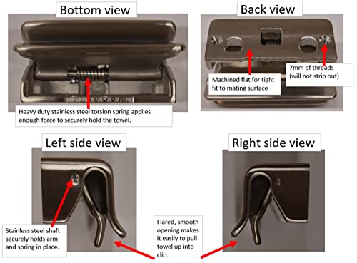 TrueGem Wall Mounted Hand Towel Holder with Baseplate. Compact Clip/clamp. Smaller Than bar, Ring, Rack for Bathroom