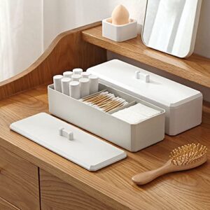 ezebesta 3 divider organizer for cotton swab ball qtip cotton pads holder plastic container dispenser box with lid for bathroom storage (white)