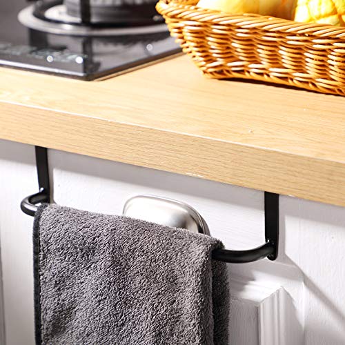 4 Pieces Metal Towel Bar Kitchen Cabinet Towel Rack Strong Steel Towel Bar Rack for Hanging on Inside or Outside of Doors, Home Kitchen Bathroom, Hand Towels, Dish Towels and Tea Towels (Black)