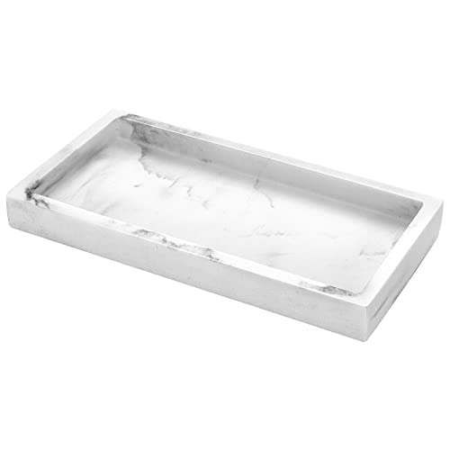 Emibele Resin Bathroom Tray, Mini Plate Holder for Tissues Candles Soap Towel Vanity Countertop Tray Toilet Tank Storage Tray Kitchen Tray Dresser Tray Jewelry Dish Holder Cosmetic Tray, Gravel White