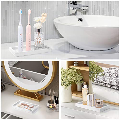 Emibele Resin Bathroom Tray, Mini Plate Holder for Tissues Candles Soap Towel Vanity Countertop Tray Toilet Tank Storage Tray Kitchen Tray Dresser Tray Jewelry Dish Holder Cosmetic Tray, Gravel White