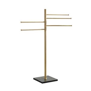 KALYSTE Freestanding Towel Drying Rack – Bathroom Brass Towel Holder Stand, 5 Swivel Arm Rectangle Marble Base 38.8×9.85 Inch, Modern Brushed Gold Bath Towel Stand. (Black Base)