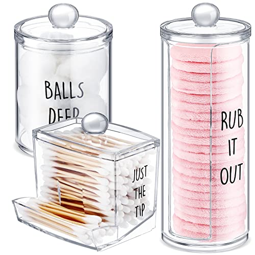 Gerrii 3 Pack Cotton Swab Dispenser, 10oz Cotton Ball Holder Canister Storage Container Bathroom Apothecary Jars with Lids for Rounds Cotton Ball Pad, Makeup Sponges, Hair Accessories