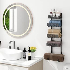 gallis towel racks for bathroom wall mounted, metal towel holders for rolled towels, bath robes and yoga supplies, towel storage organizer for spa, salon, rv, black