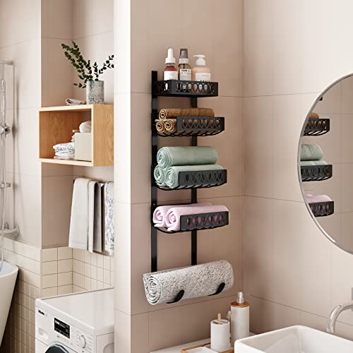 GALLIS Towel Racks for Bathroom Wall Mounted, Metal Towel Holders for Rolled Towels, Bath Robes and Yoga Supplies, Towel Storage Organizer for Spa, Salon, RV, Black