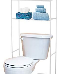 Home Basics 2 Tier Over The Toilet Bathroom Space Saver, Metal Bathroom Shelf Storage Unit, Anti-rust, White