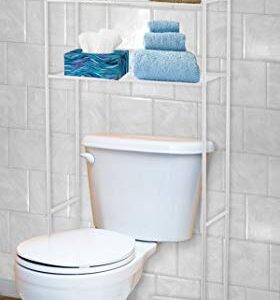 Home Basics 2 Tier Over The Toilet Bathroom Space Saver, Metal Bathroom Shelf Storage Unit, Anti-rust, White