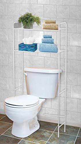 Home Basics 2 Tier Over The Toilet Bathroom Space Saver, Metal Bathroom Shelf Storage Unit, Anti-rust, White