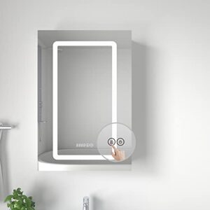 CIETÖ 20 Inch Medicine Cabinets with Lights and Mirrors, Recessed or Surface Mount, 3-Color Light Dimmable, Frameless, Smart Time and Temp Display, Defogger, Right Hinge