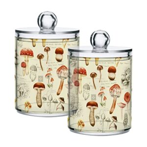 watercolor mushrooms 2 pcs bathroom organizer qtip holder organizer dispenser?storage canister plastic apothecary jars vanity organizers for cotton swab ball pads floss