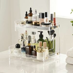 gudetap bathroom organizer countertop 2-tier organizer for cosmetics clear vanity tray corner shelf for makeup cosmetic perfume acrylic organizer in vanity dresser bathroom kitchen living gtz2201