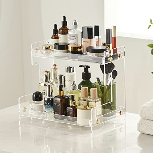 Gudetap Bathroom Organizer Countertop 2-Tier Organizer for Cosmetics Clear Vanity Tray Corner Shelf for Makeup Cosmetic Perfume Acrylic Organizer in Vanity Dresser Bathroom Kitchen Living GTZ2201