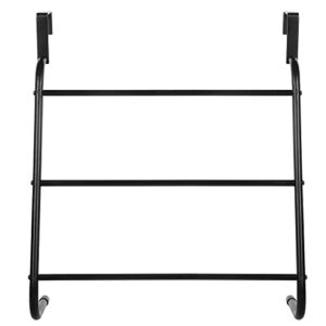 MyGift Modern Black Metal Over The Door Triple Bar Towel Holder Rack and Clothes Drying Hanger, Space Saving Bathroom Laundry Room Hanging Rack