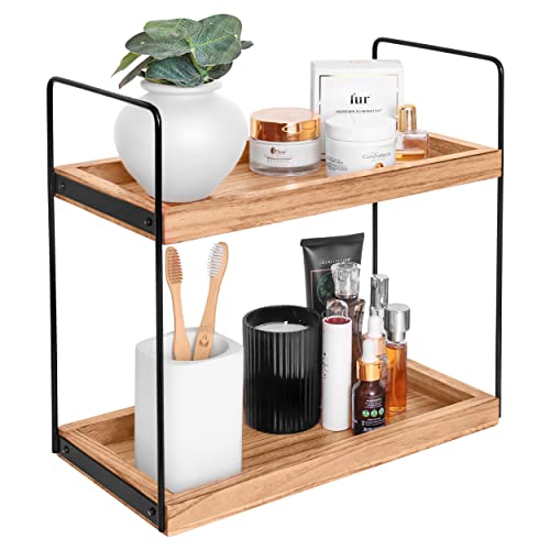 Hidden Haven - Upgraded - 2 Tier Wooden Countertop Organizer Lightly Lacquered to Resist Water and Stains - Multi-Use Organizer - Bathroom Organizer, Kitchen Organizer (Natural Wood)